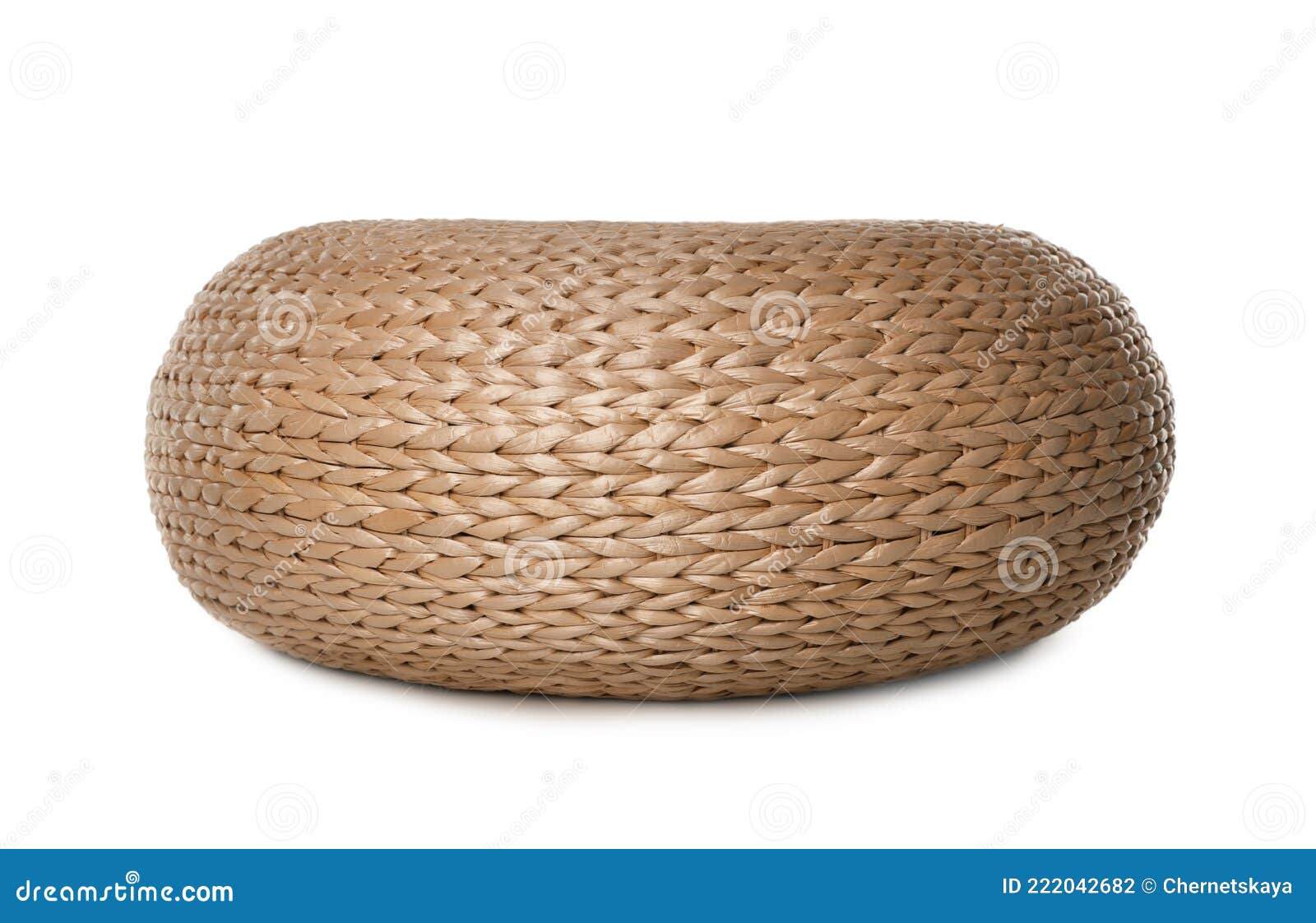 One Stylish Wicker Pouf Isolated on White Stock Photo - Image of pouffe ...