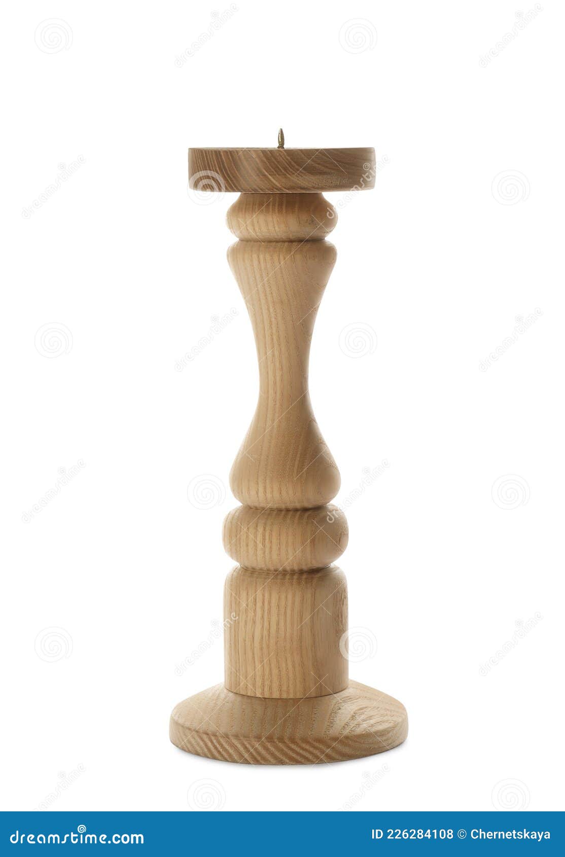 One Stylish Wooden Candlestick Isolated on White Stock Photo - Image of ...