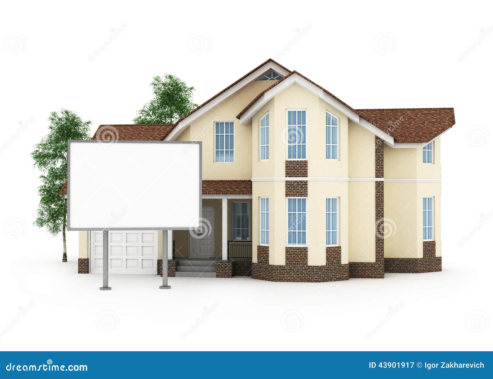 One Stylized House with an Empty Signboard Stock Illustration ...