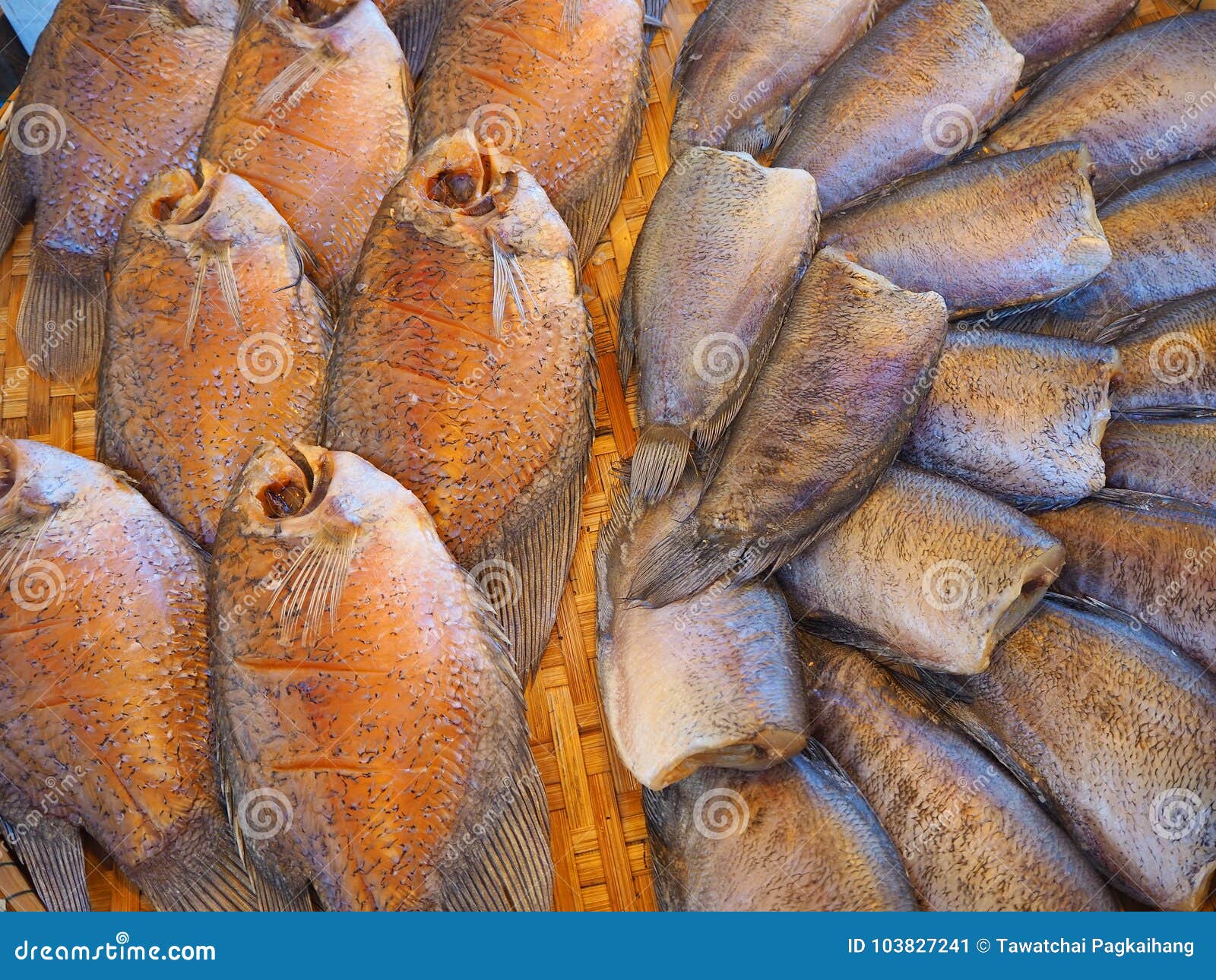 One Sunny Fish on a Wooden Tray. Stock Image - Image of closeup ...