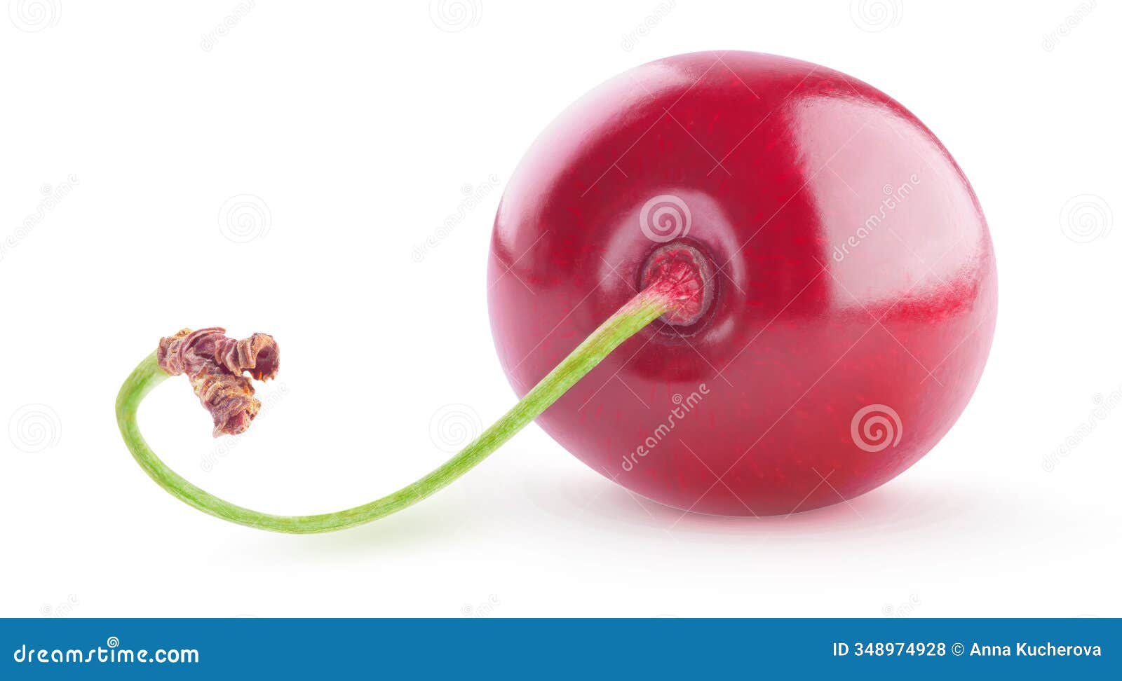 One Sweet Cherry Fruit with Stem Isolated on White Stock Photo - Image ...
