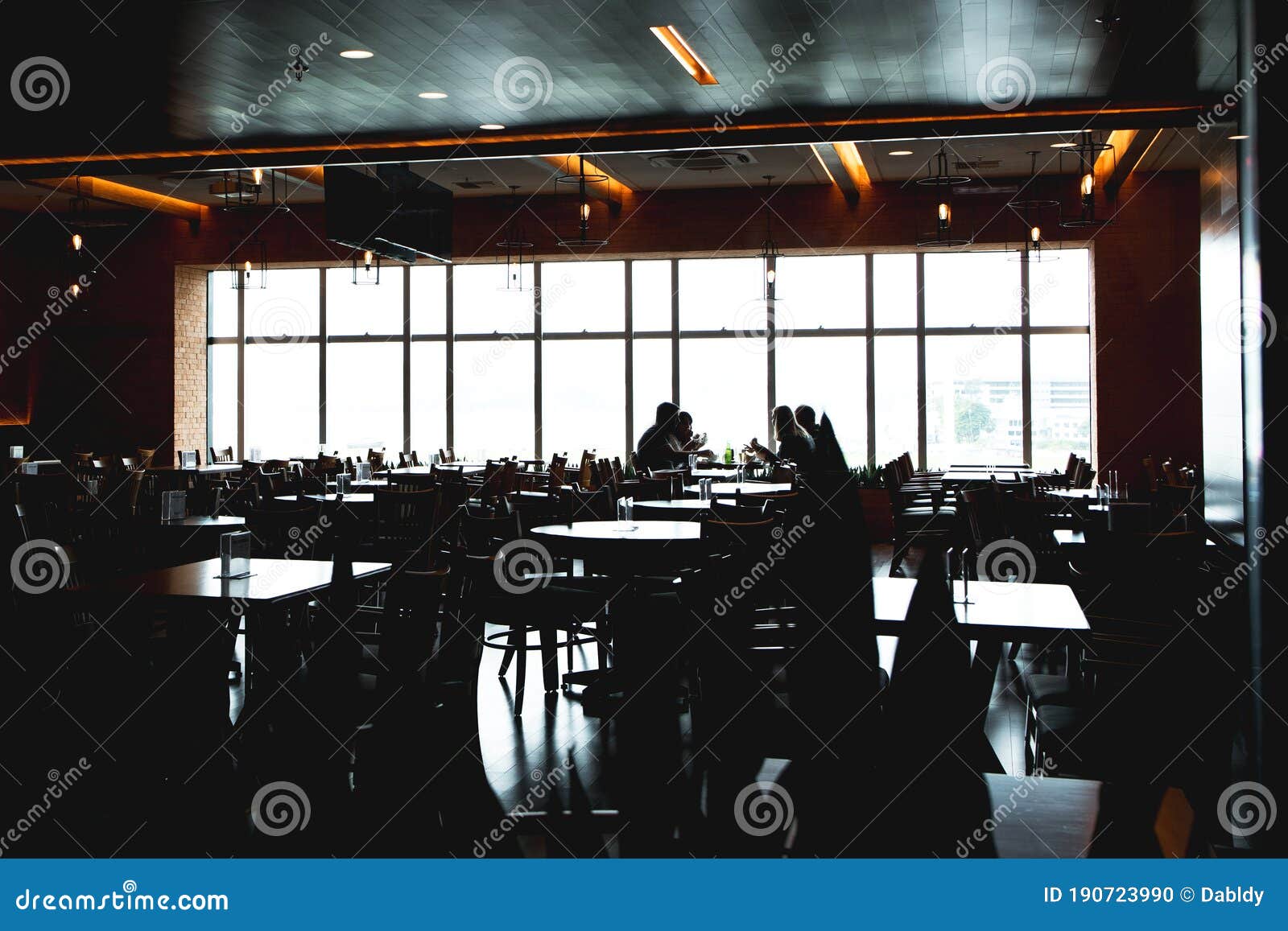 Empty Restaurant with only One Table Busy Stock Photo - Image of group ...