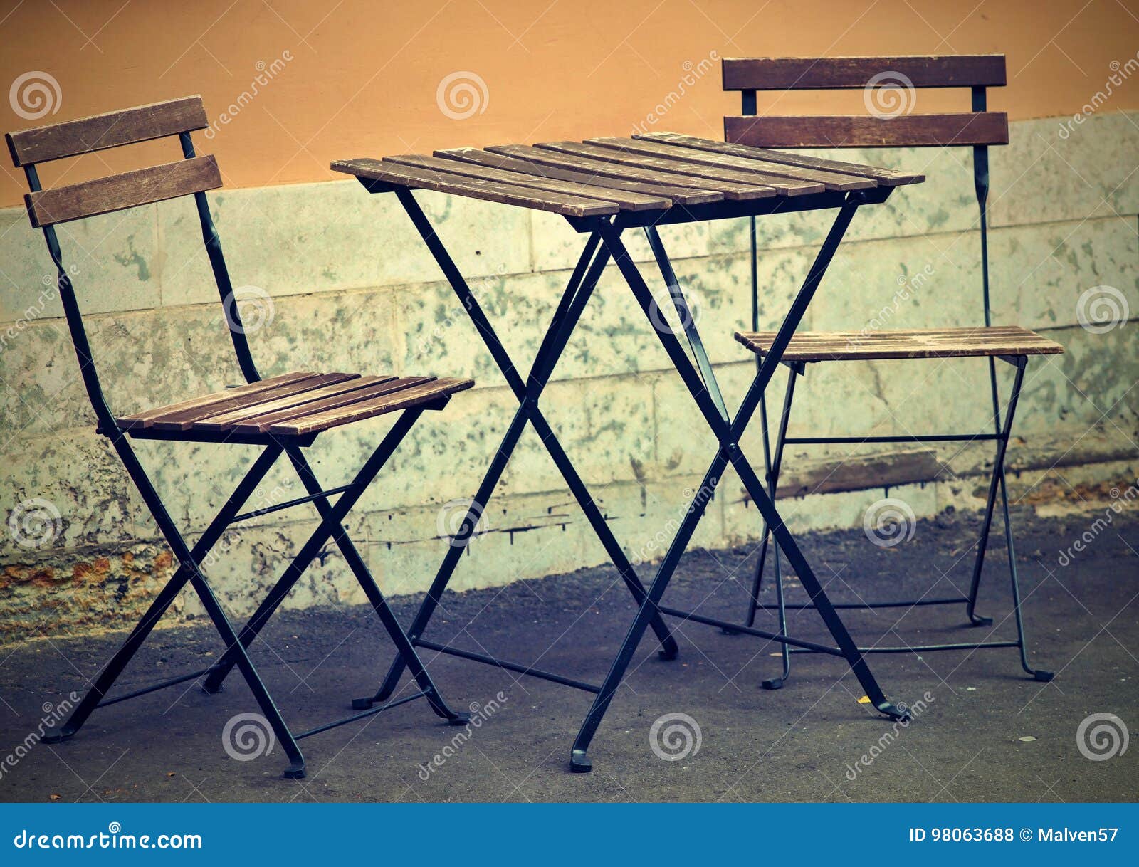 One Table and Two Chairs on the Street Stock Photo - Image of space ...