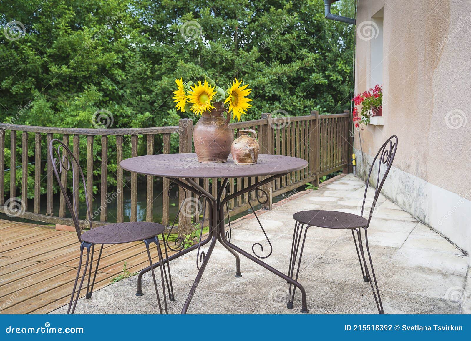 One Table and Two Chairs on Terrace. Stock Photo - Image of tree ...