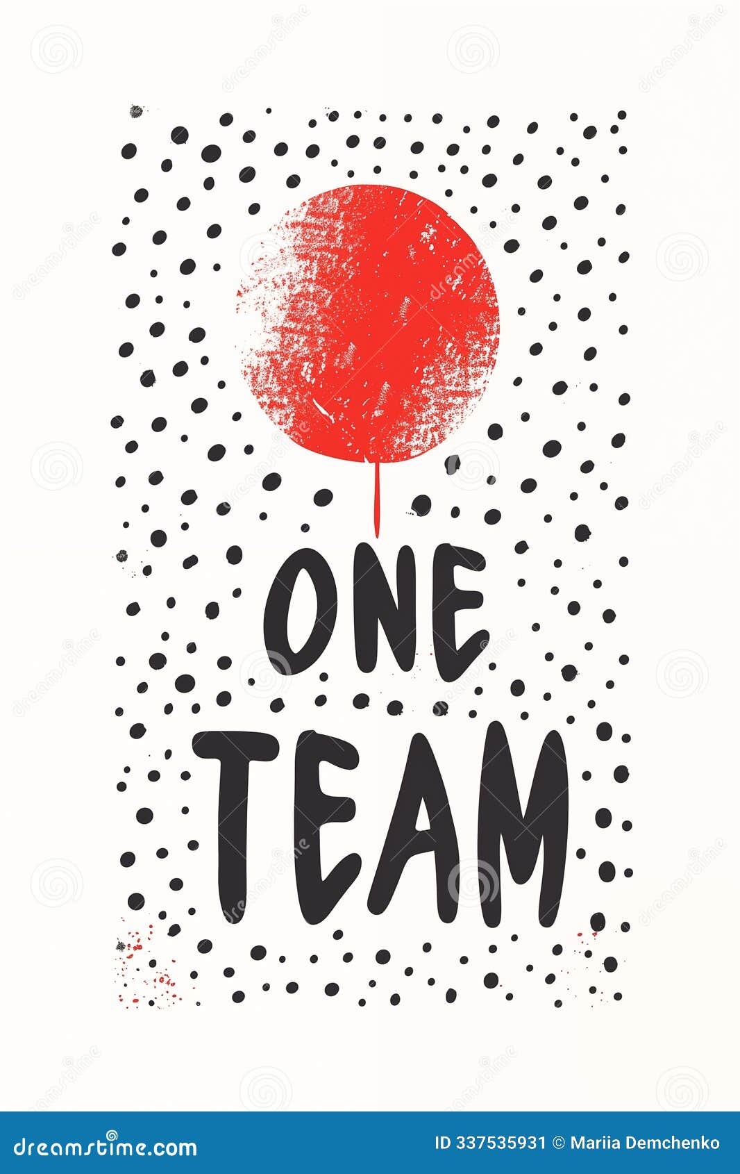 One Team Text with Abstract Red Circle and Black Dots on Light ...