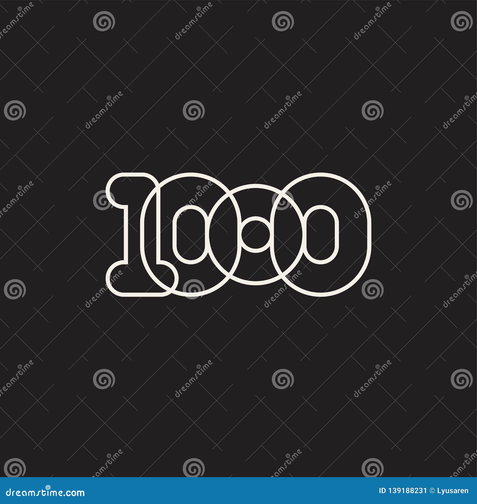 One Thousand, Mono Line. Four Rounded Figures Stock Illustration ...