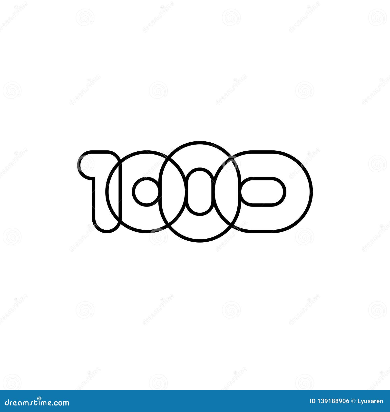 One Thousand, Mono Line. Four Rounded Figures Stock Illustration ...