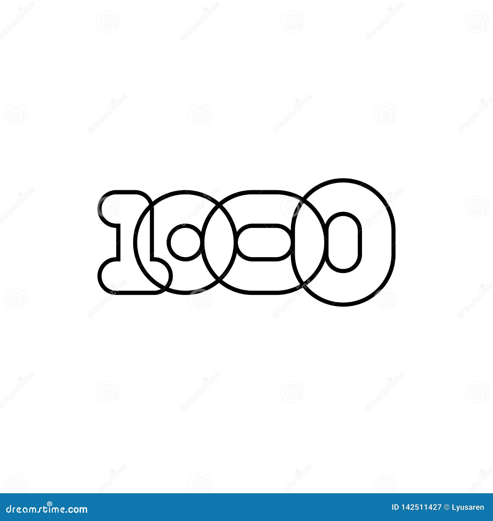 One Thousand, Mono Line. Four Rounded Figures Stock Illustration ...