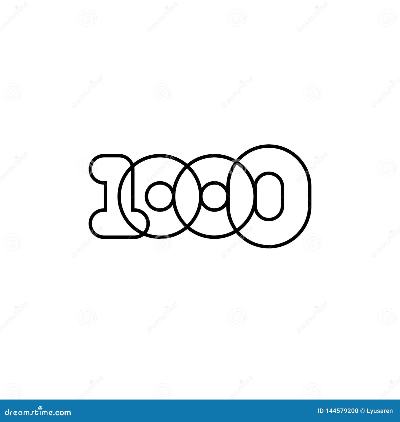 One Thousand, Mono Line. Four Rounded Figures. Stock Vector ...