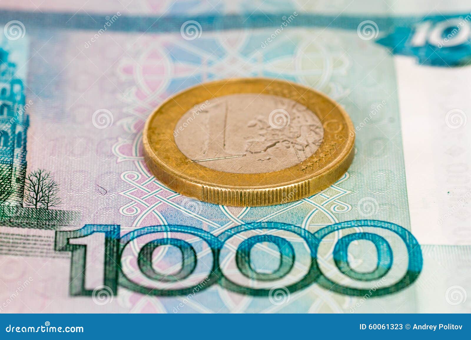 One Thousand Roubles Banknote with One Euro Stock Image - Image of ...