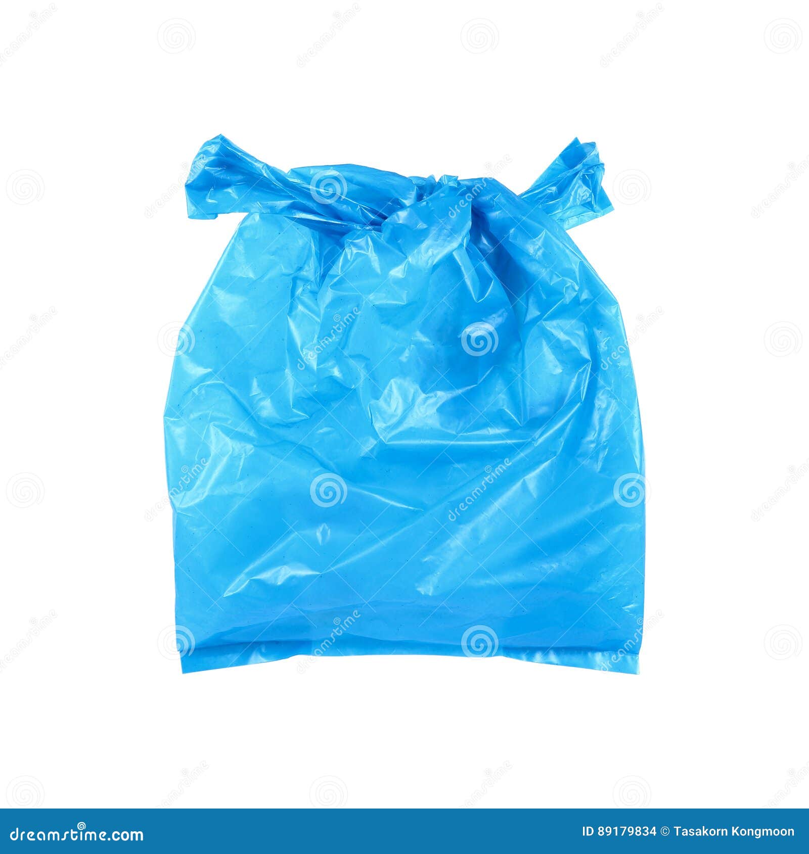 One Tied Blue Plastic Bag Isolated on White Stock Photo - Image of ...