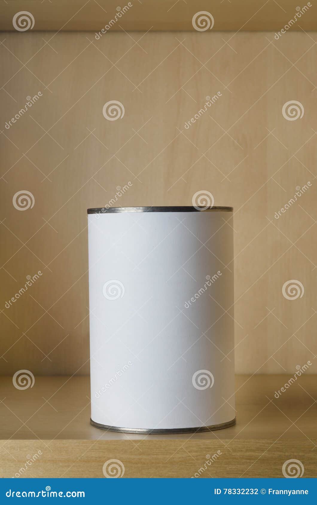 One Tin with Blank Label on Shelf in Food Cupboard Stock Photo - Image ...