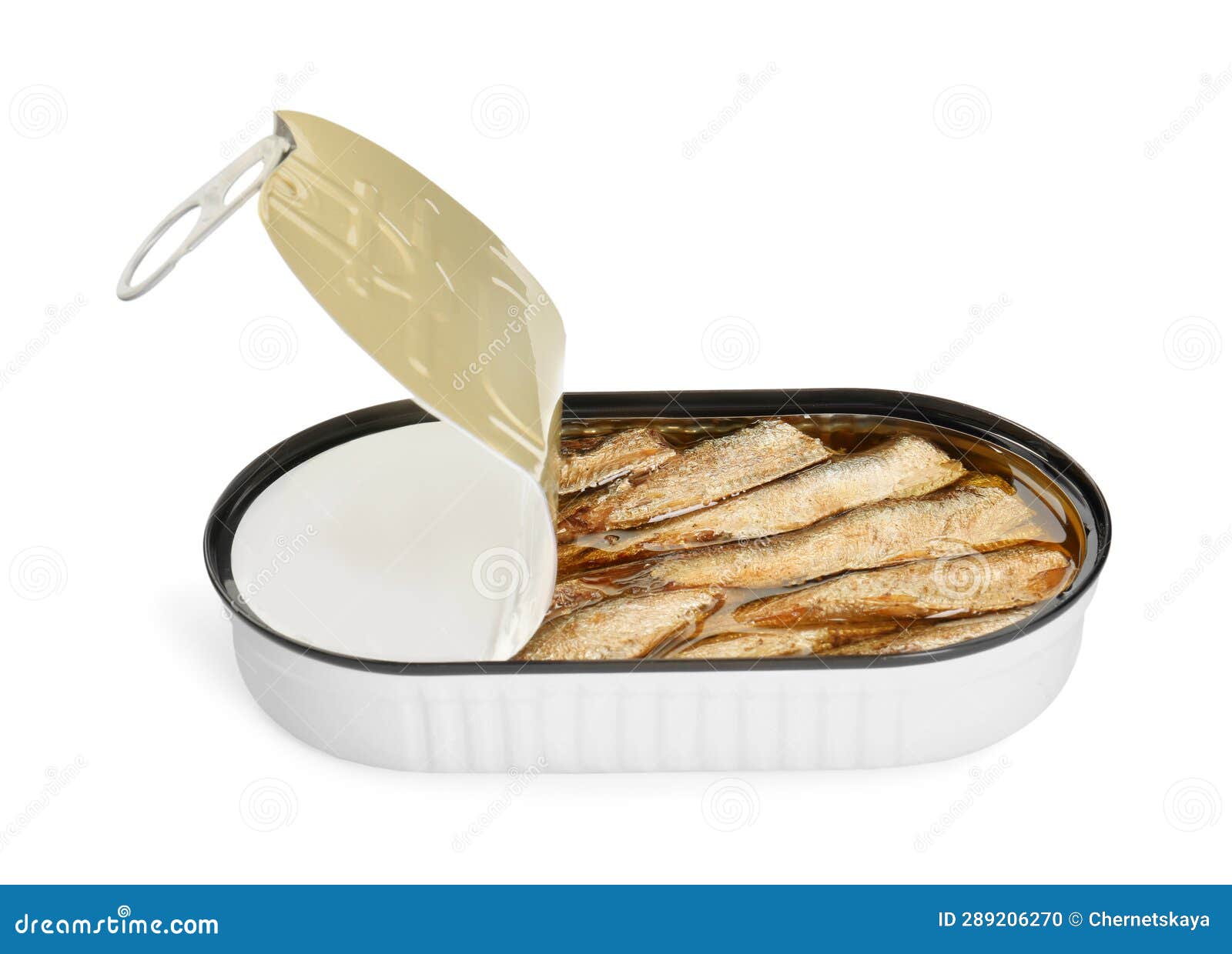 One Tin Can of Sprats Isolated on White Stock Photo - Image of ...