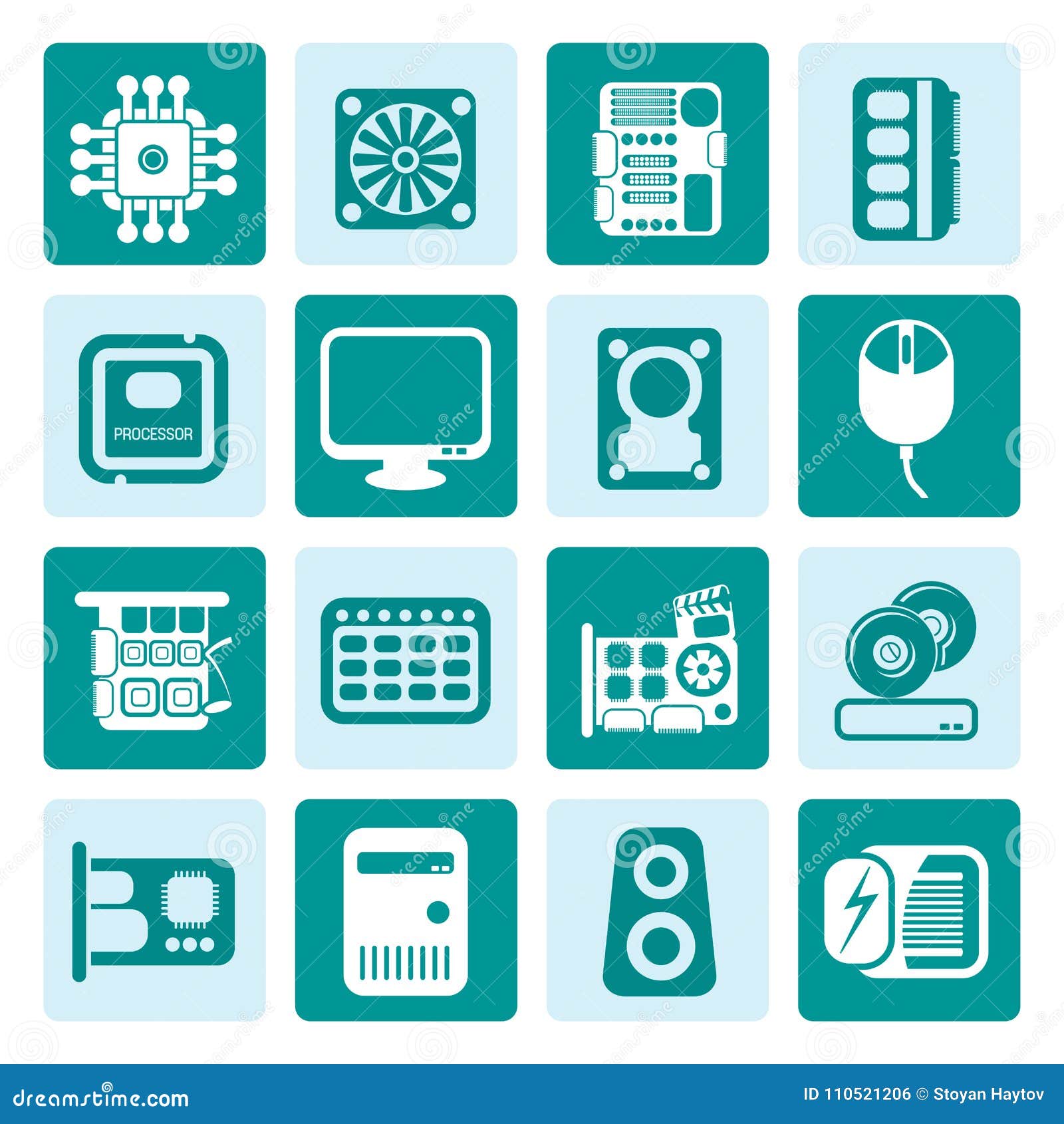 One Tone Computer Performance and Equipment Icons Stock Vector ...