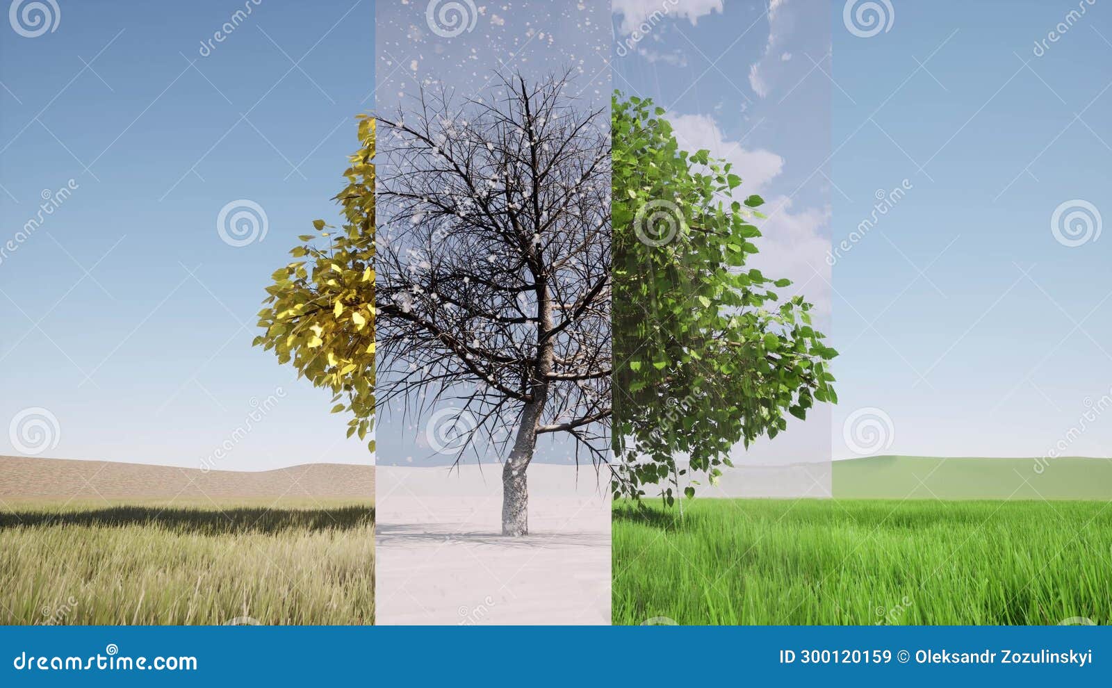 One Tree Nature Landscape Change Season 3d Stock Illustration ...