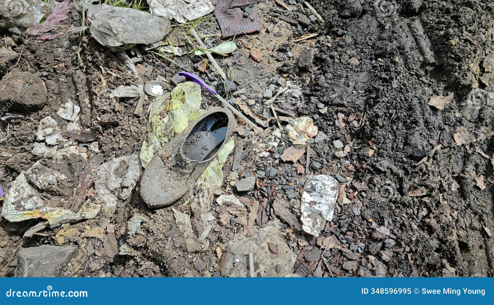 One Unwanted Rubber Shoe at the Decomposed Dumpster Ground. Stock Image ...