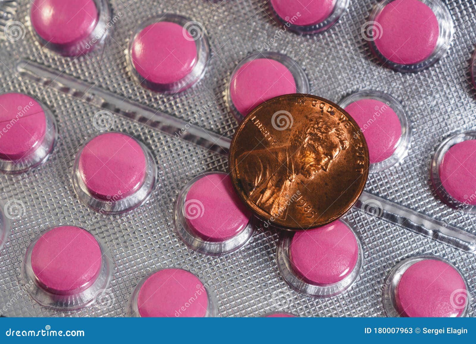 One Us Cent Coin is Placed on the Package of Tablets Stock Image ...