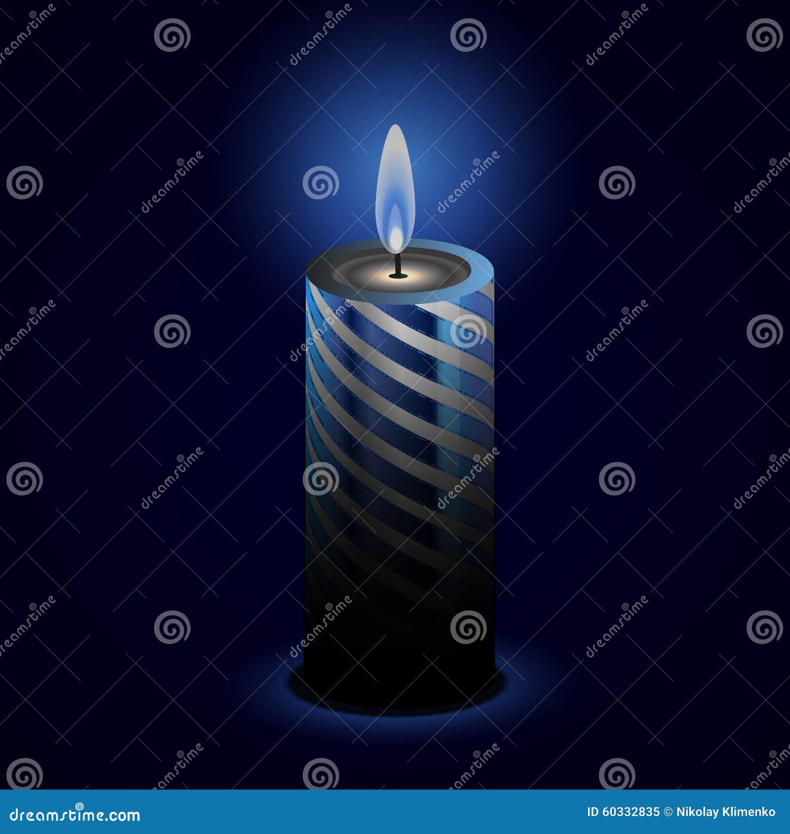 Lit Candle In Blue Candlestick, Vector Flat Illustration On White ...