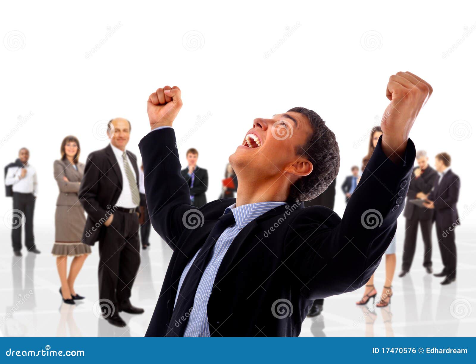 One Very Happy Energetic Businessman Stock Photo - Image of arms ...