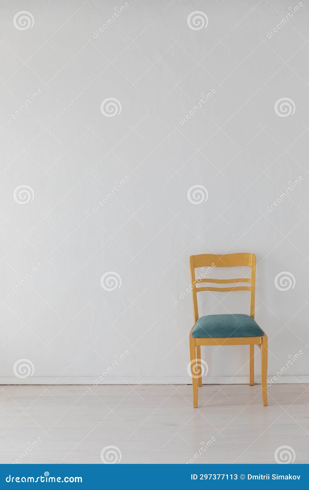 One Vintage Empty Chair in White Room Interior Stock Image - Image of ...