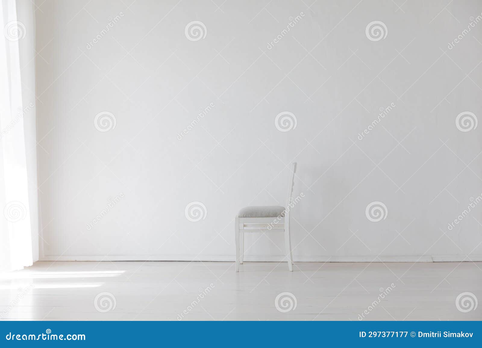 One Vintage Empty Chair in White Room Interior Stock Image - Image of ...