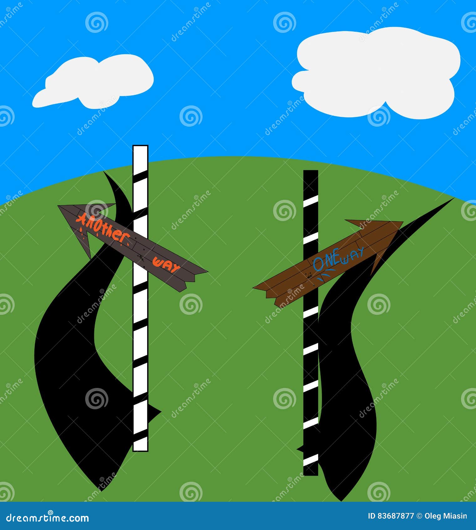 `One Way`, `another Way` Pointers at the Fork on the Green Hill Stock ...