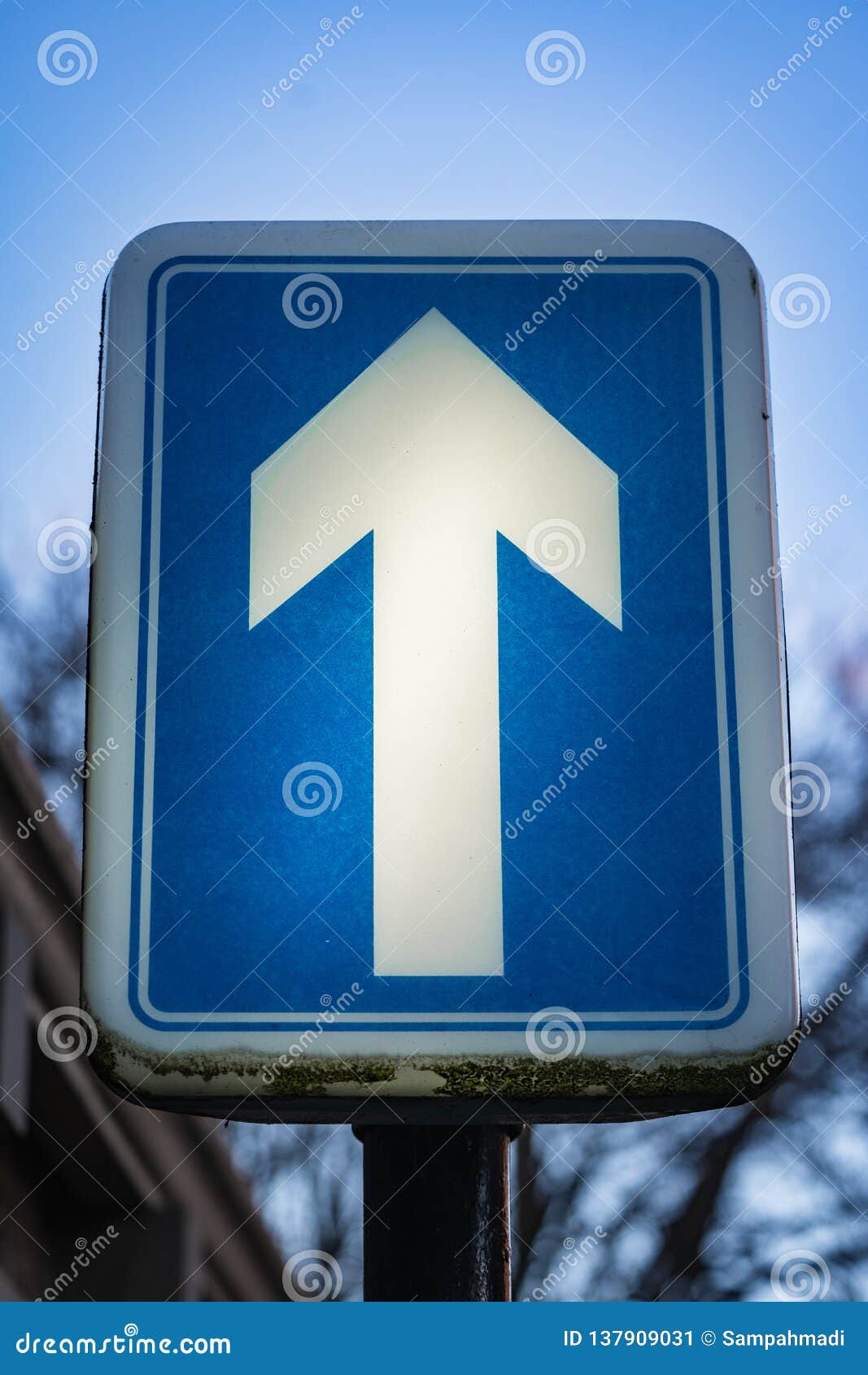 One Way Illuminated Road Sign Stock Image - Image of amber, entry ...