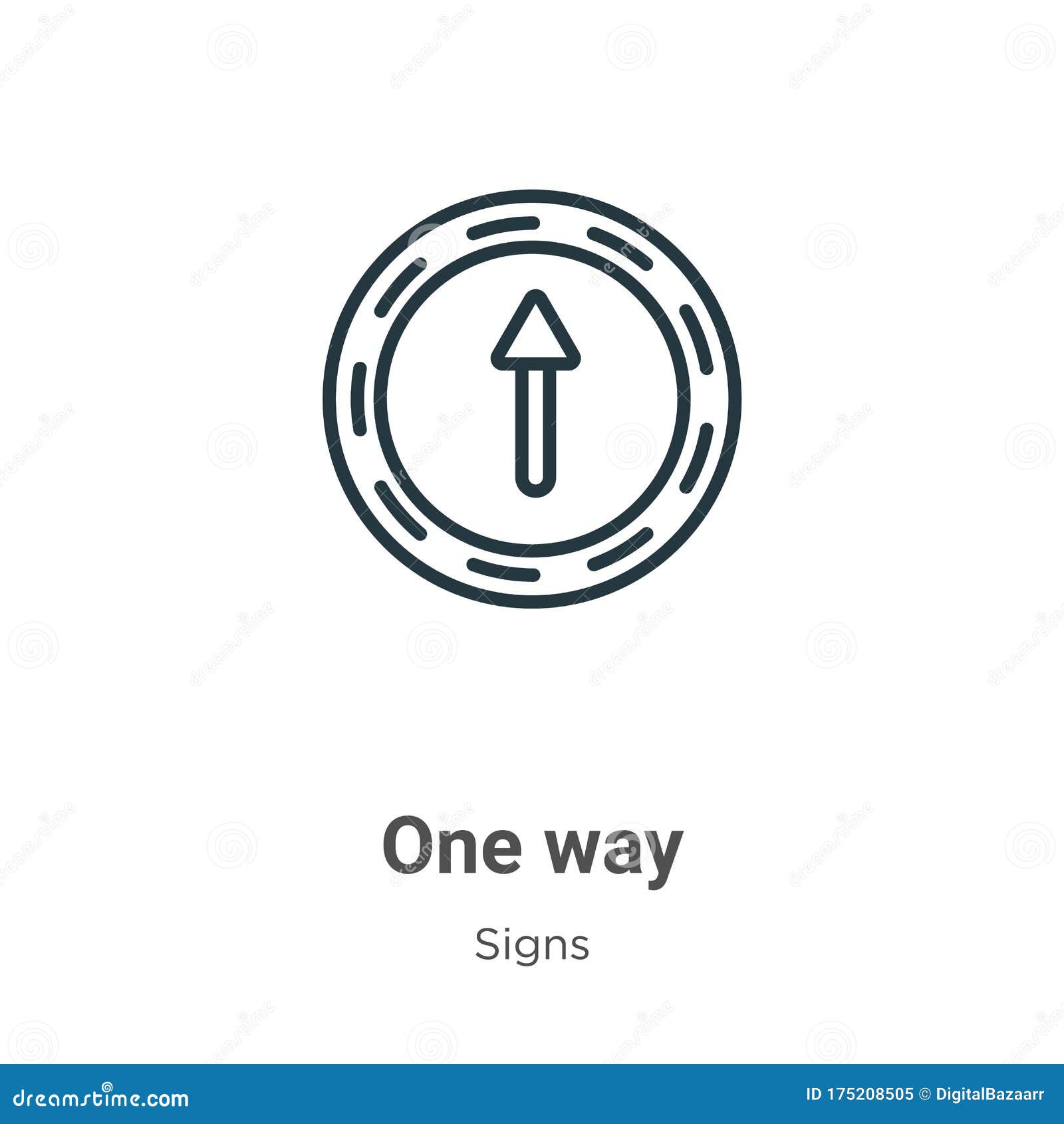One Way Outline Vector Icon. Thin Line Black One Way Icon, Flat Vector ...