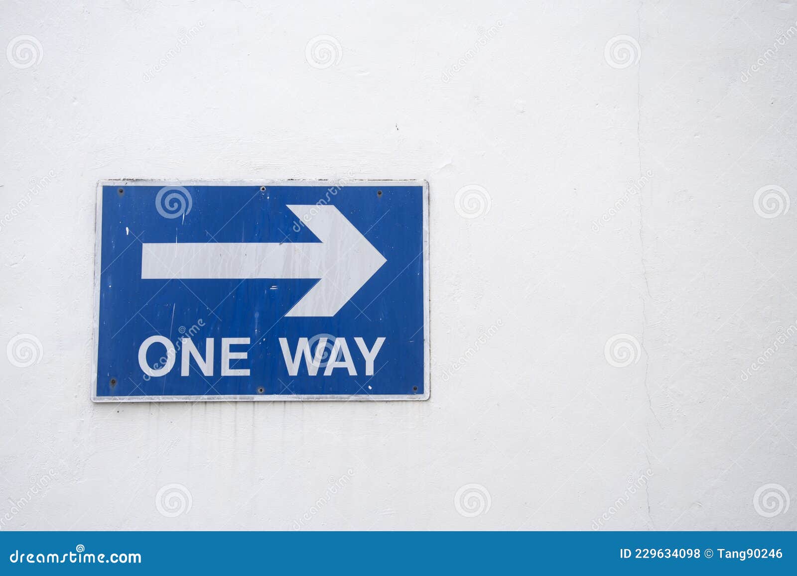 One Way Right Arrow Sign. White on Blue Background Stock Photo - Image ...