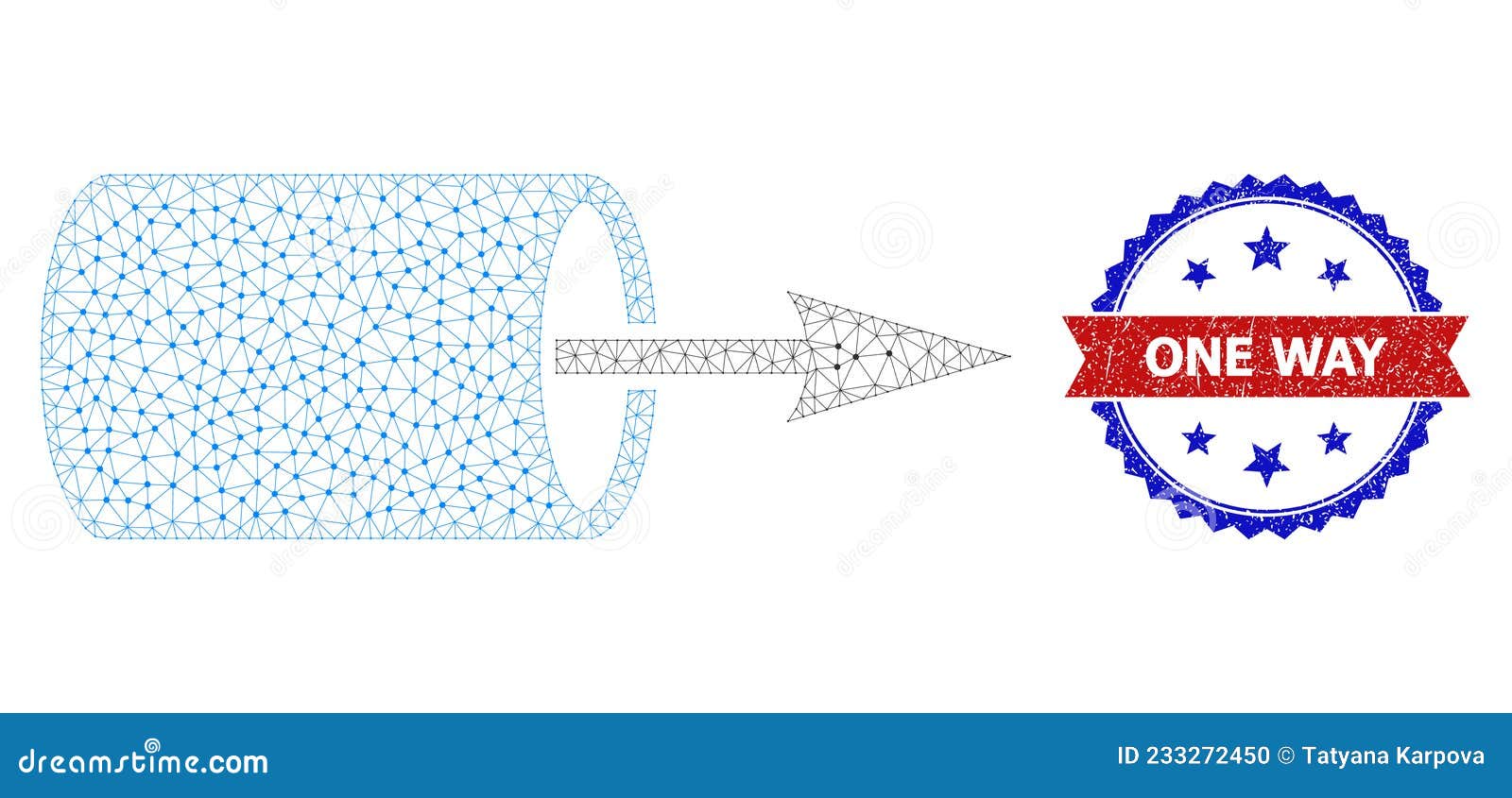 Grunge One Way Round Rosette Bicolor Seal and Mesh Wireframe Pipe Flow ...