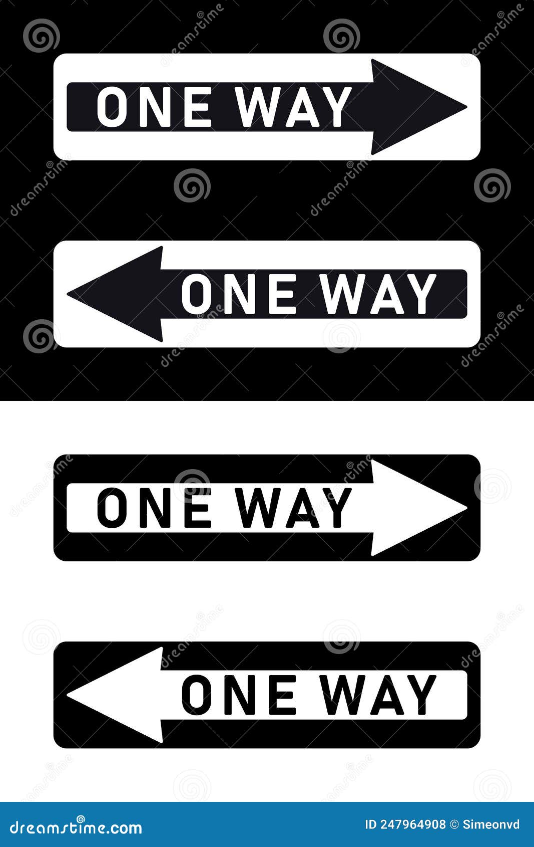 One Way Sign. Black and White Road Direction Arrow Sign. Vector ...