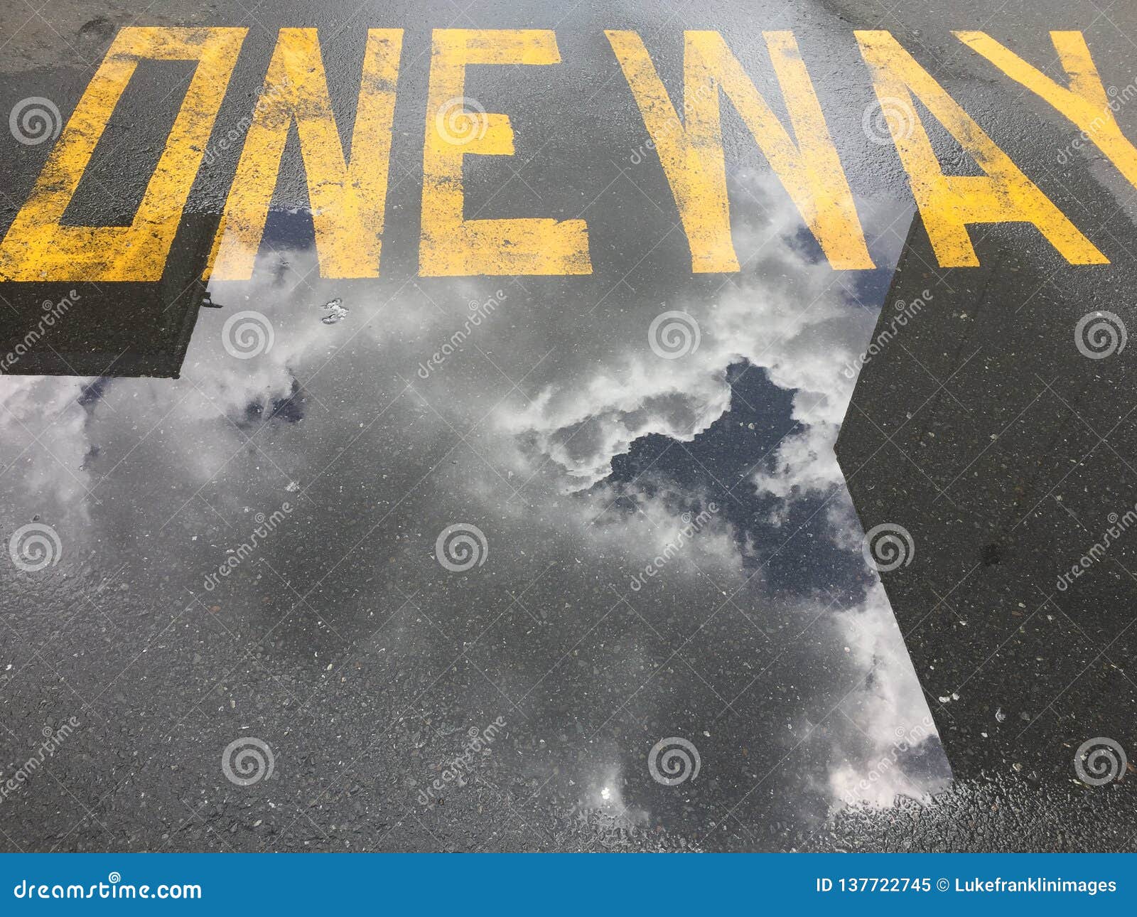 ONE WAY sign reflection stock image. Image of left, isolated - 137722745