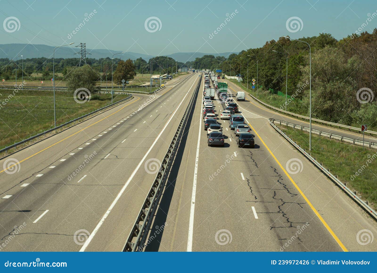 One-way Traffic Jam on the Expressway. Traffic Jam on the Highway. Blue ...