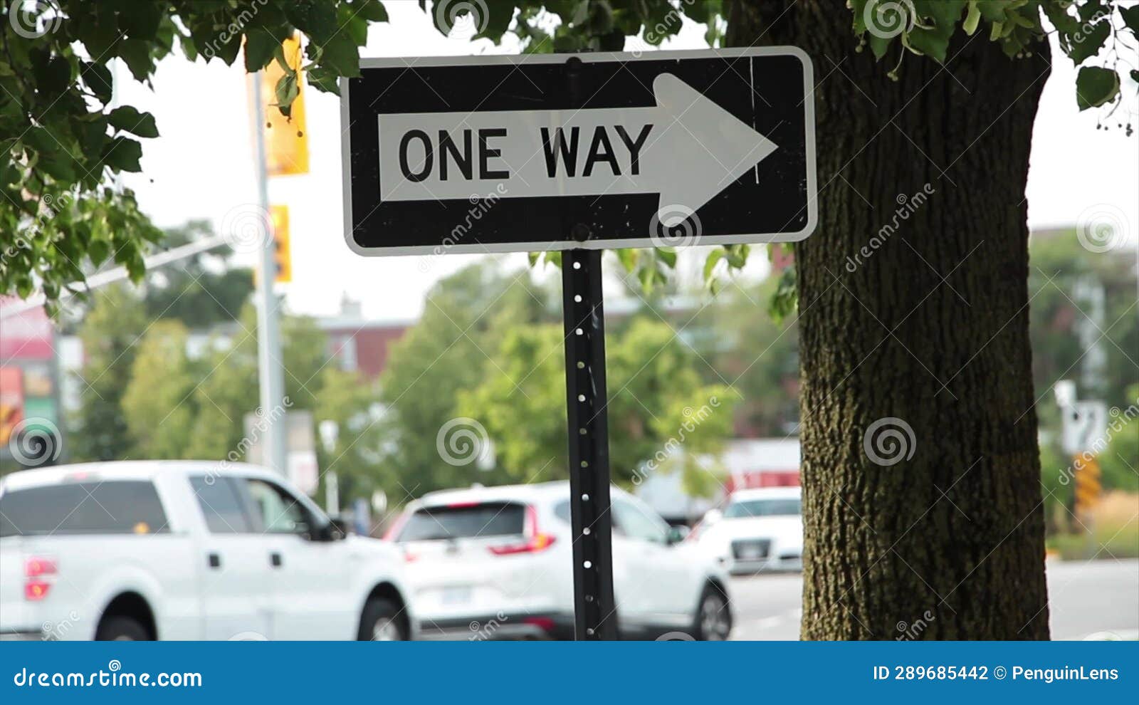 One Way White and Black Horizontal Rectangle Arrow Sign on Metal Post ...