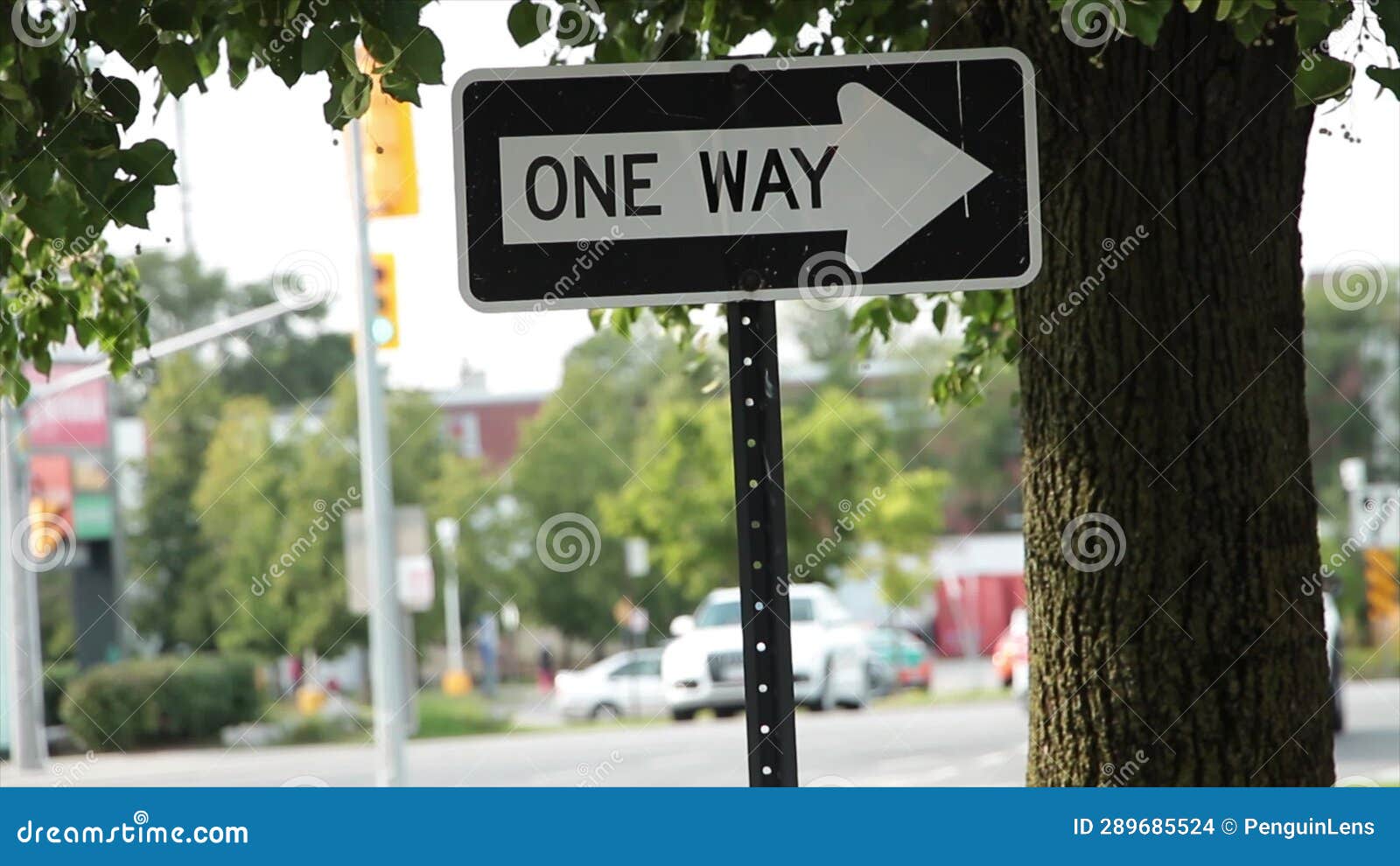 One Way White and Black Horizontal Rectangle Arrow Sign on Metal Post ...