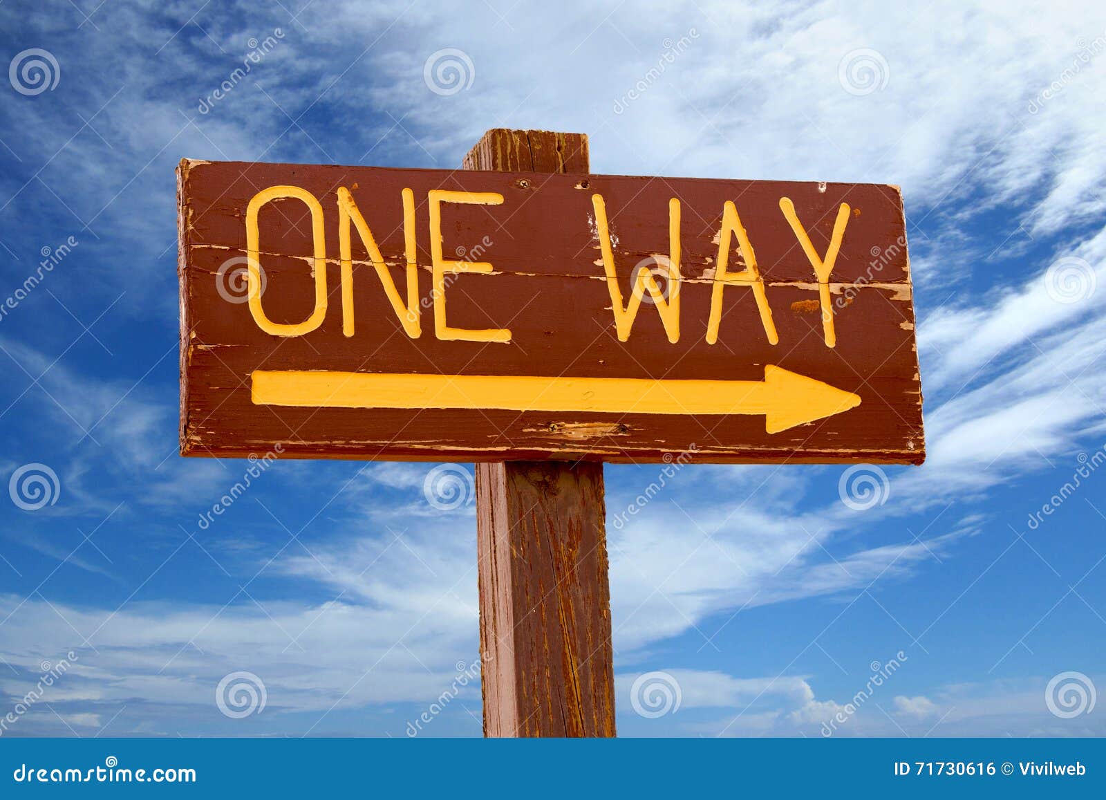 One way wooden signpost stock photo. Image of message - 71730616