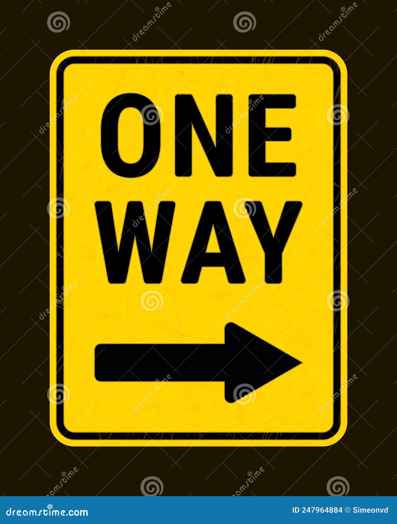 One Way Yellow Sign. Grunge Direction Road Pointer. Vector Illustration ...