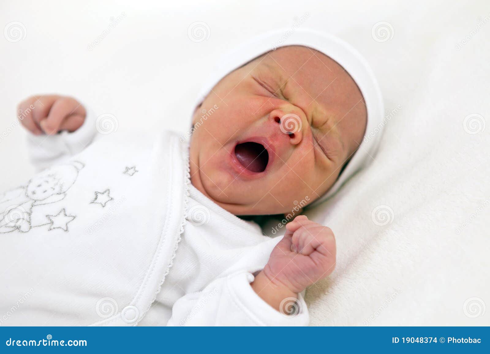 One Week Old Baby Boy Yawning Stock Photo - Image of comfortable, body ...