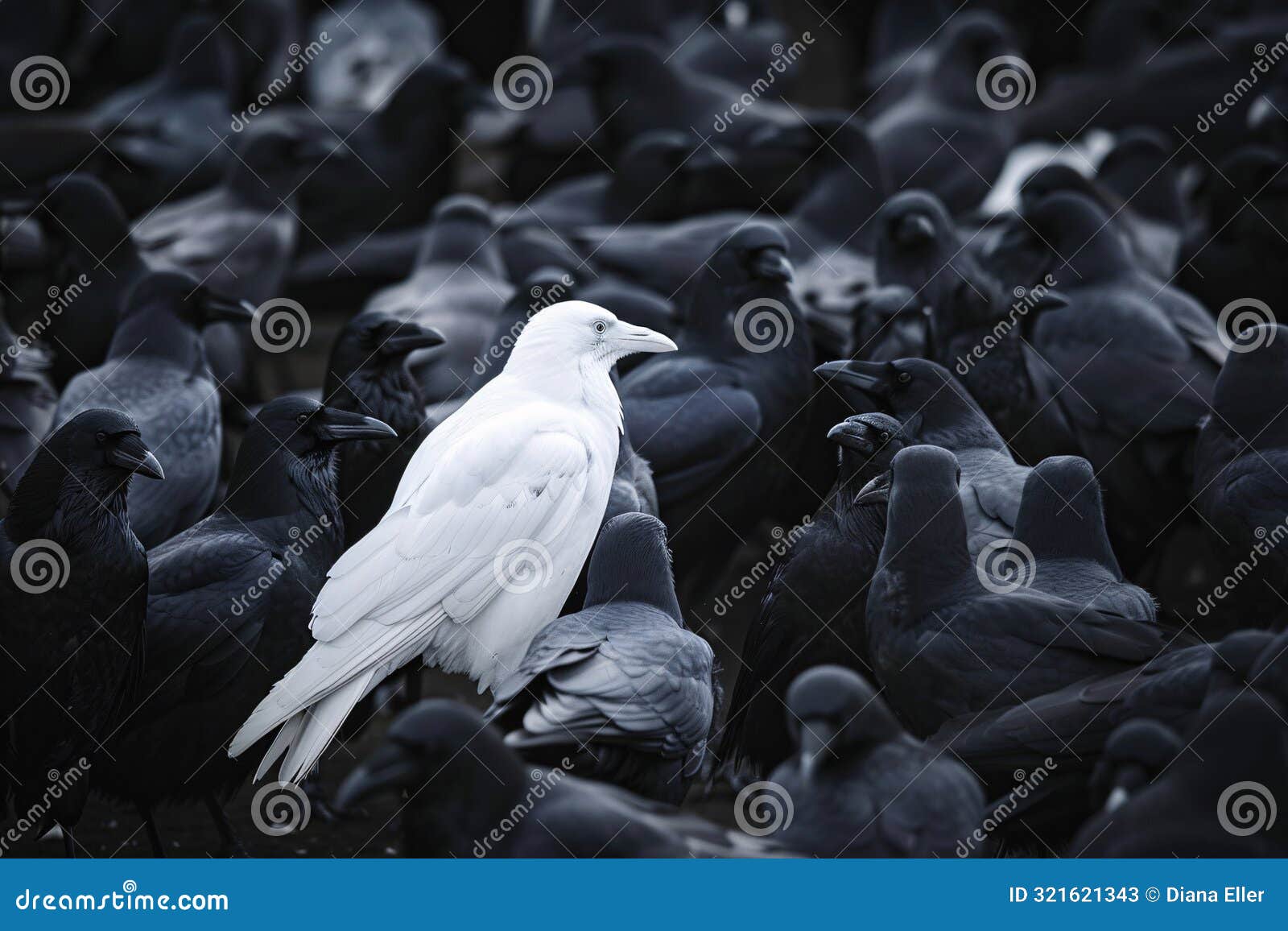 One White Crow in Flock of Black Crows, Diversity Concept Stock ...