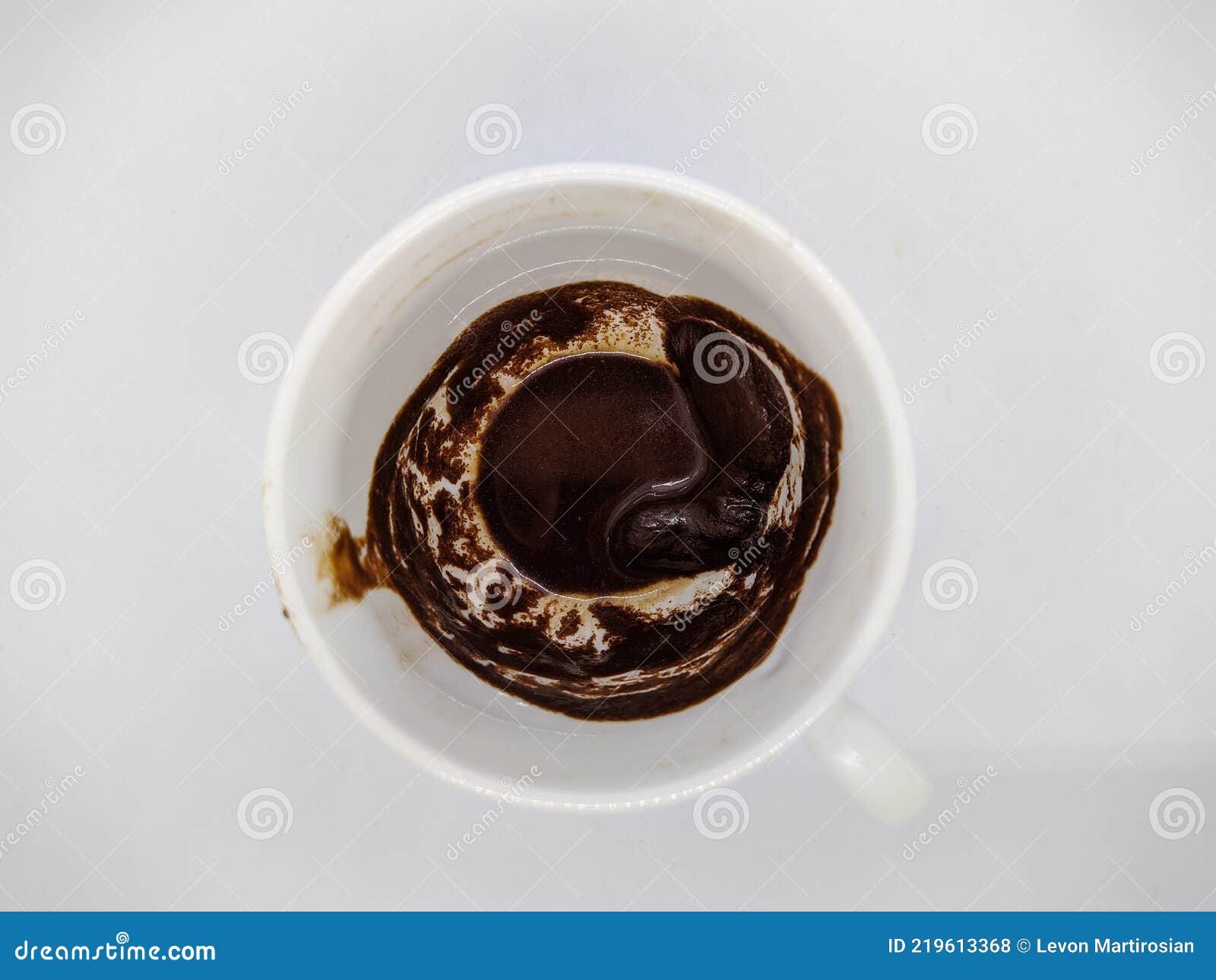 One White Empty Cup of Custard Coffee on a White Background Top View ...