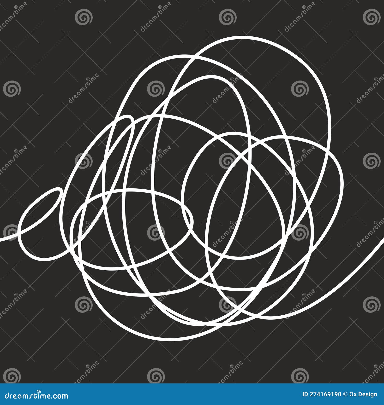 One White Linear Scribble on Black Background. Stock Vector ...