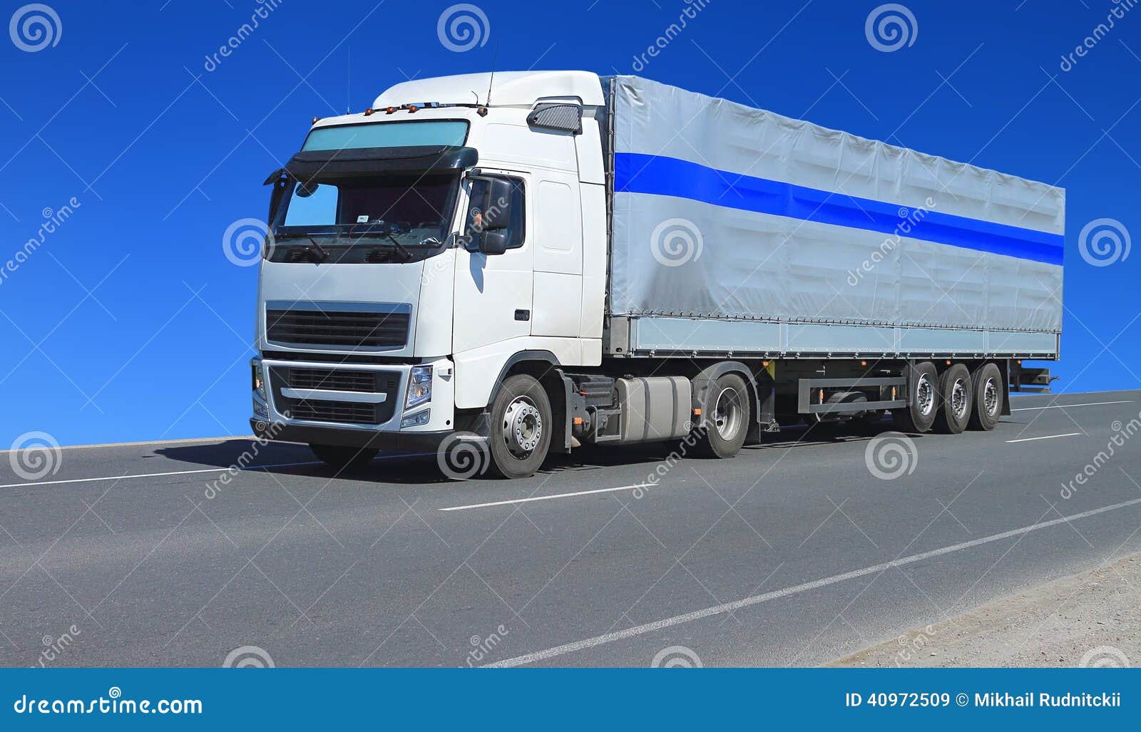 One White Lorry with Trailer Stock Image - Image of freighting, driving ...