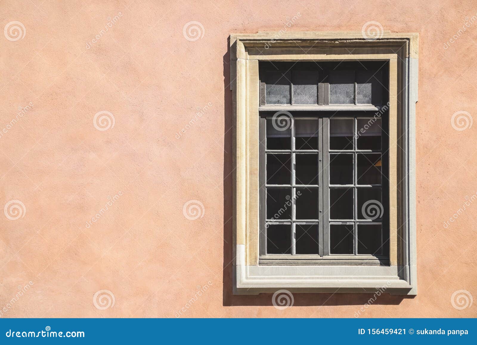 One White Window of an Orange Ancient Building. Stock Image - Image of ...