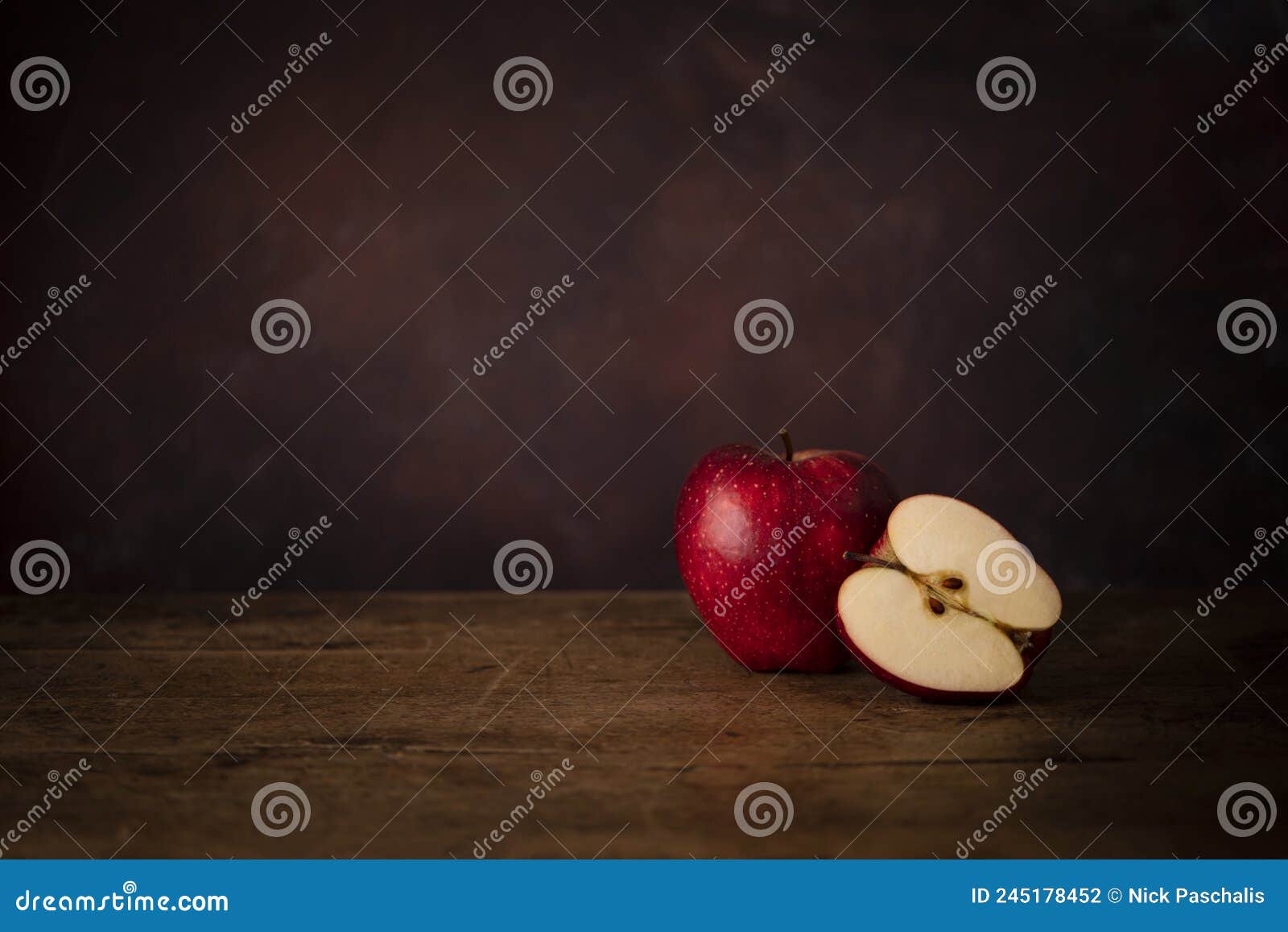 One Whole Apple and One Half Apple on a Wooden Old Surface. Kitchen ...
