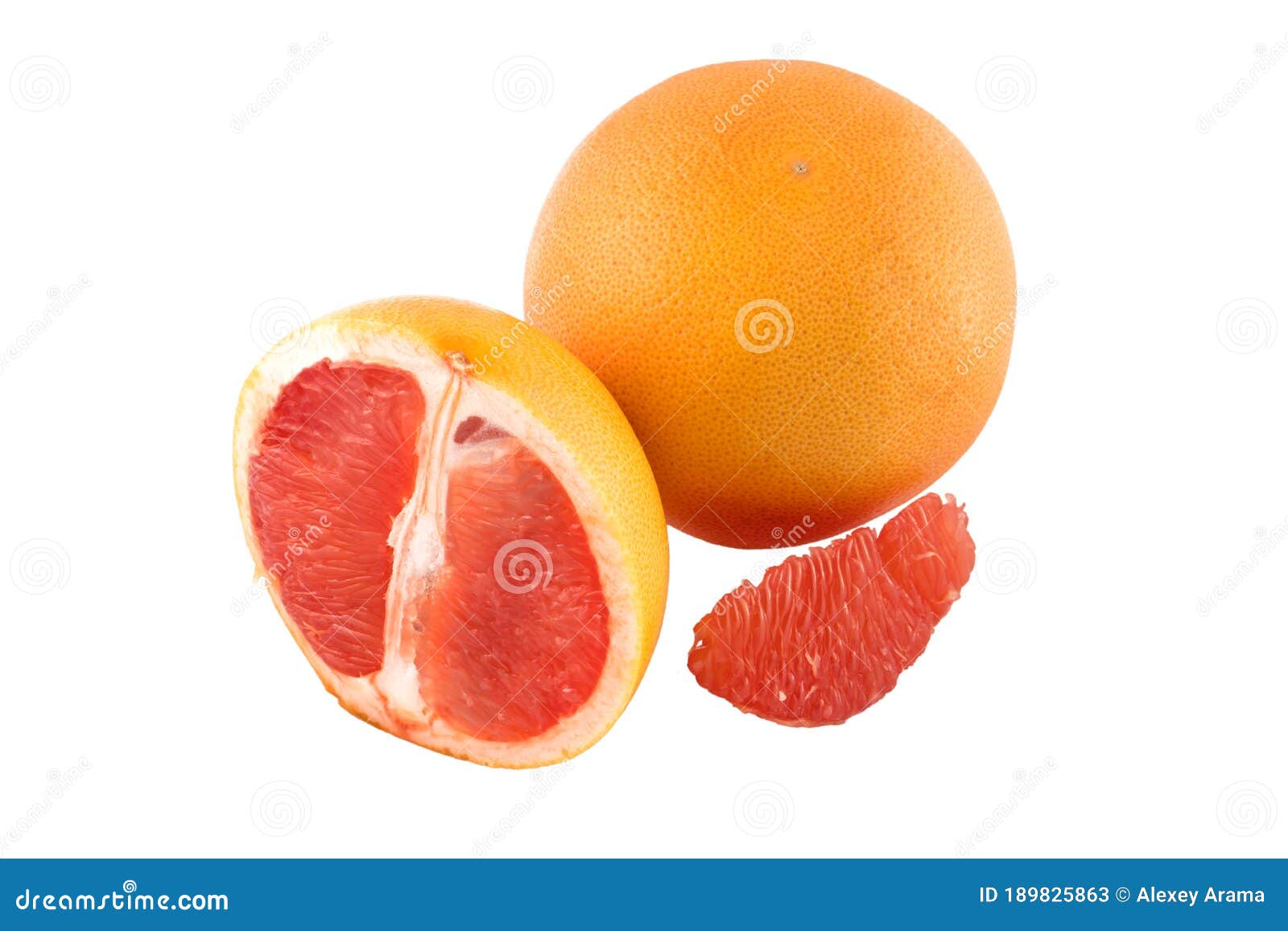One Whole Grapefruit and Also Sliced Pieces of Grapefruit on a White ...