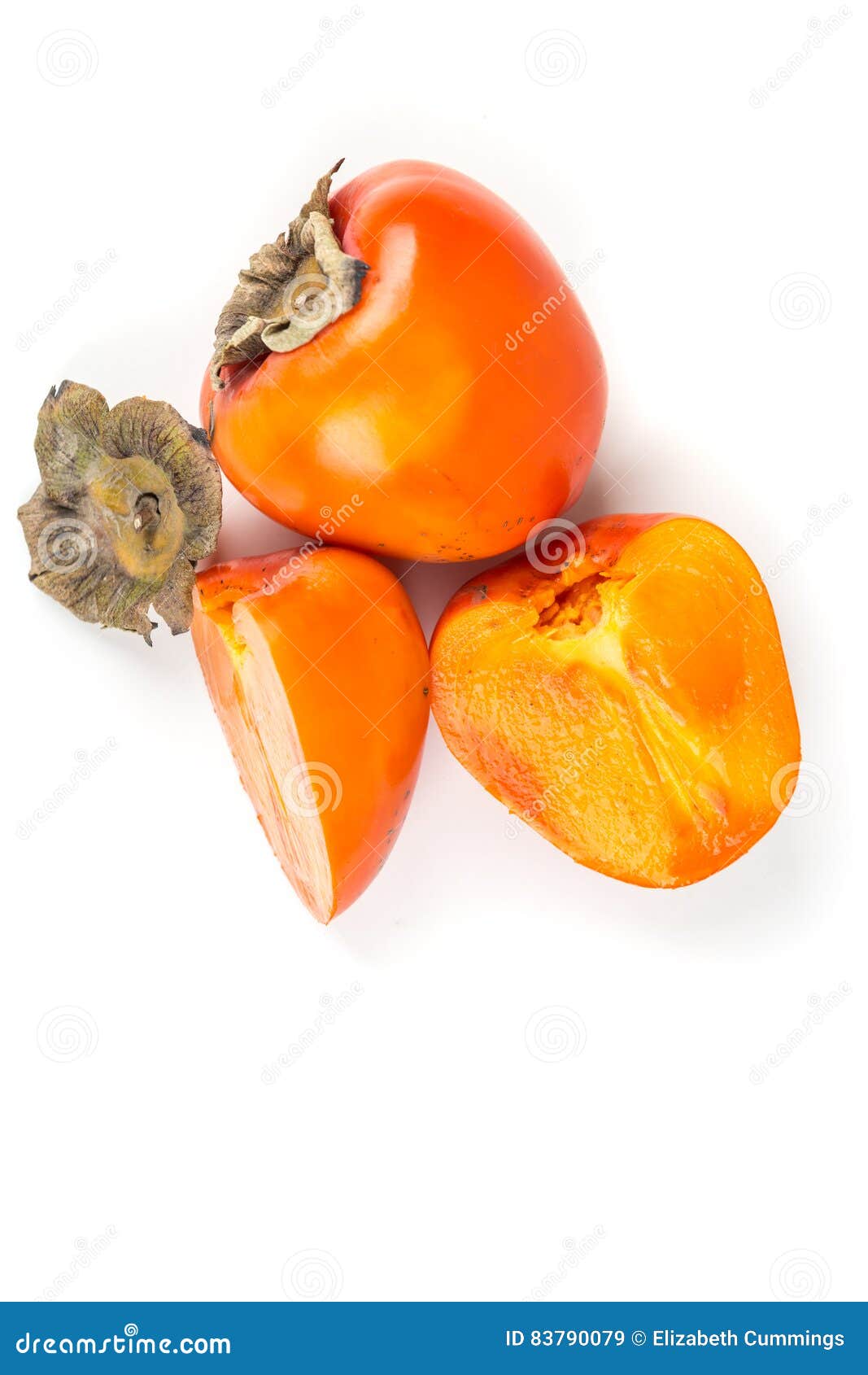 One Whole One Cut Persimmon Stock Image - Image of colorful, calorie ...