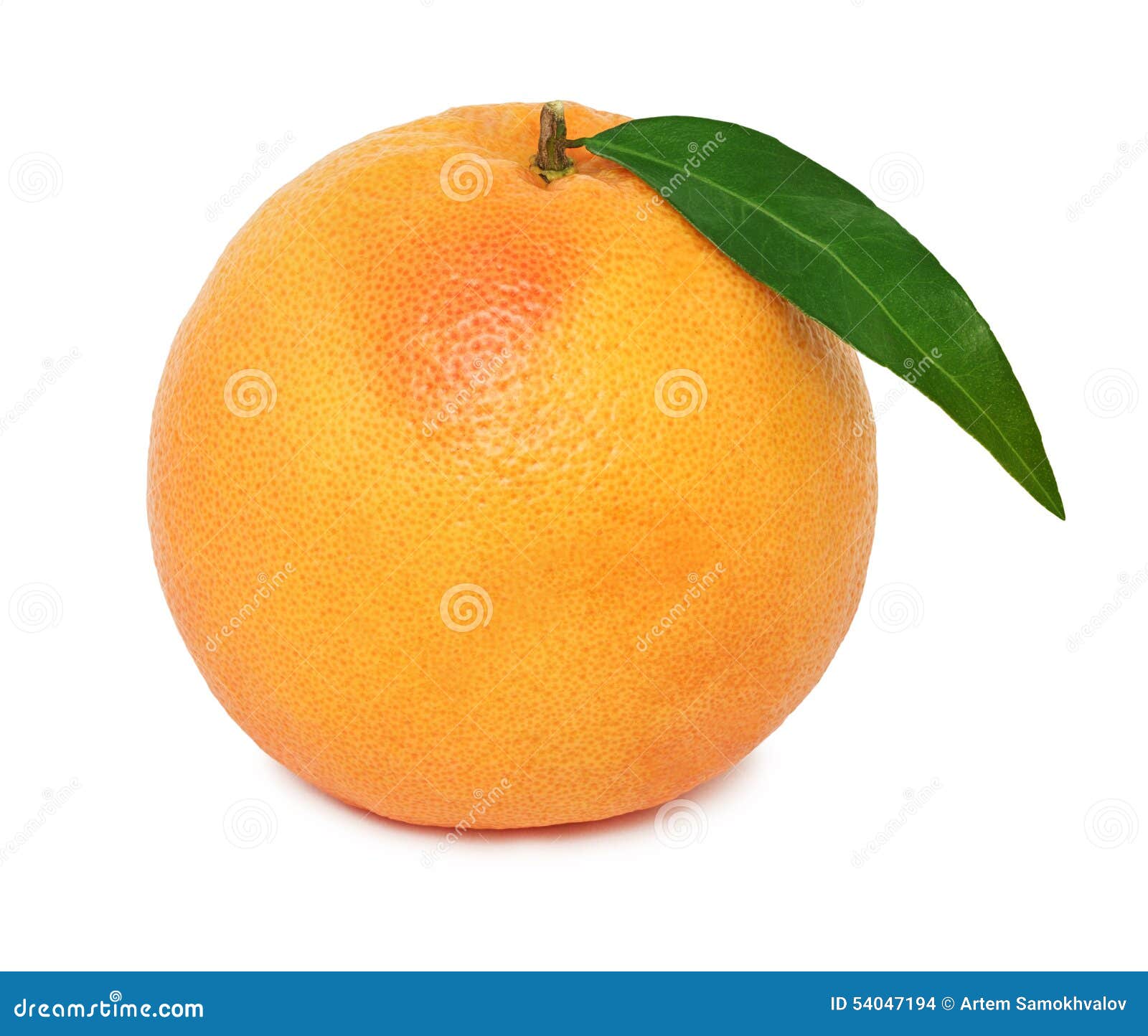 One Whole Ripe Grapefruit with Green Leaf (isolated) Stock Photo ...