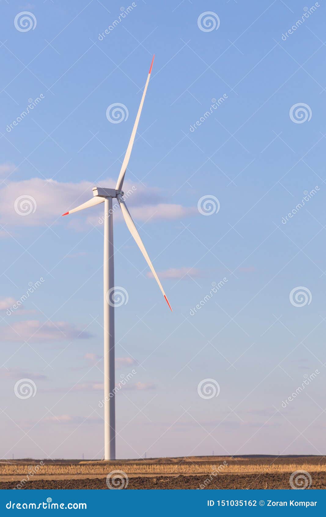 One Wind Turbine with Cloudy Sky in Background Stock Photo - Image of ...