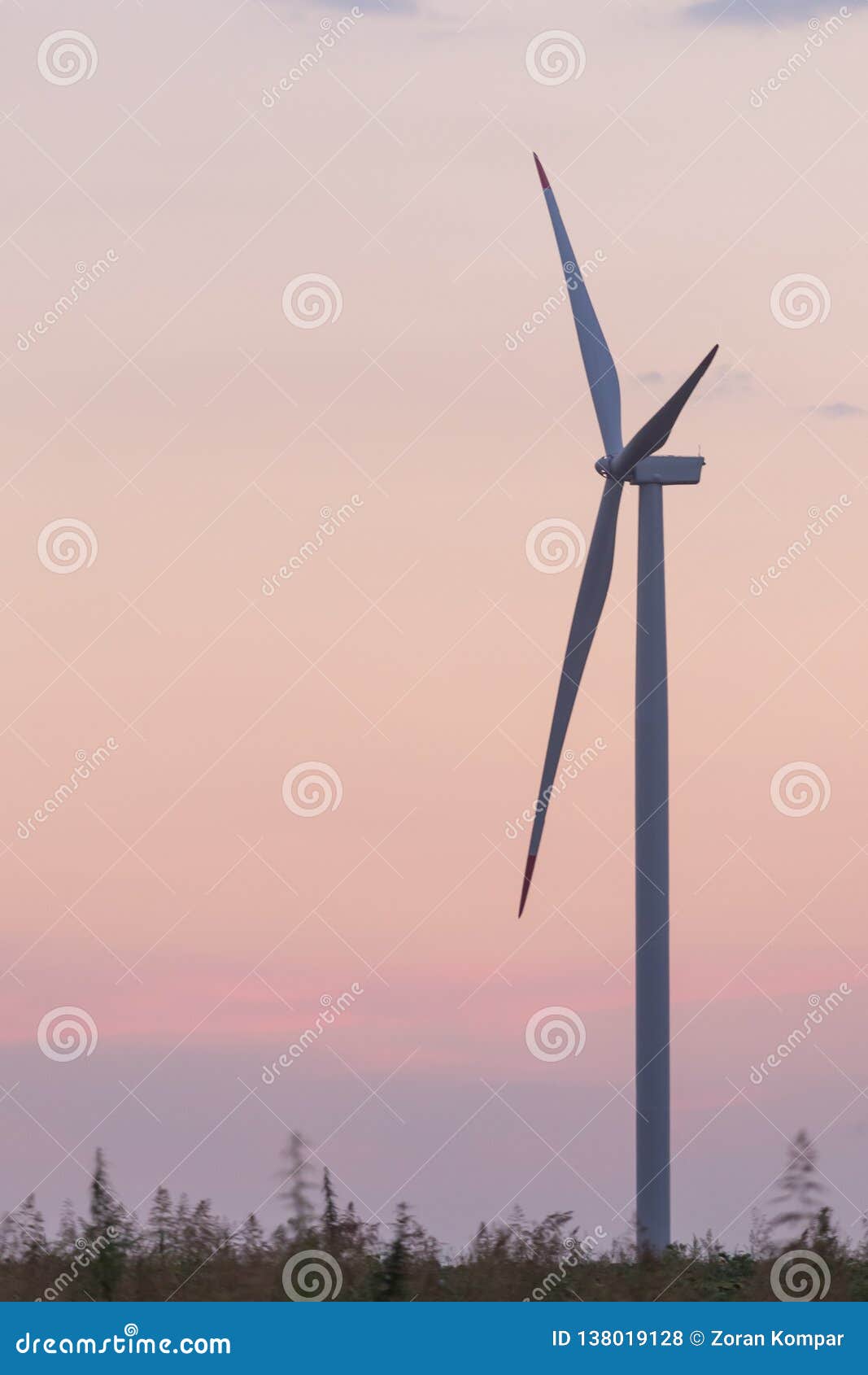 One Windmill Turbine at Red Purple Sunset Sky Stock Photo - Image of ...