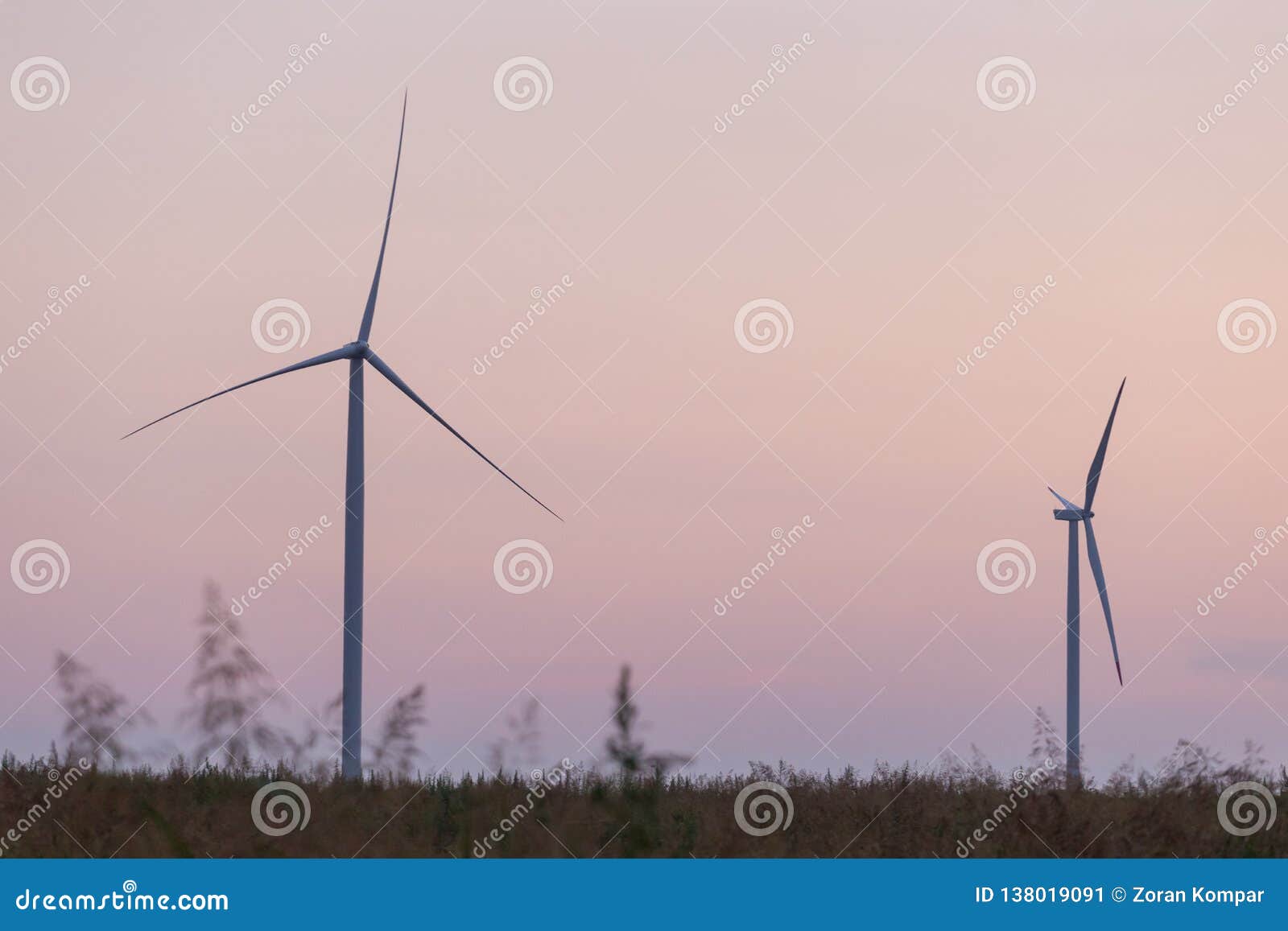 One Windmill Turbines at Red Purple Sunset Sky Stock Image - Image of ...